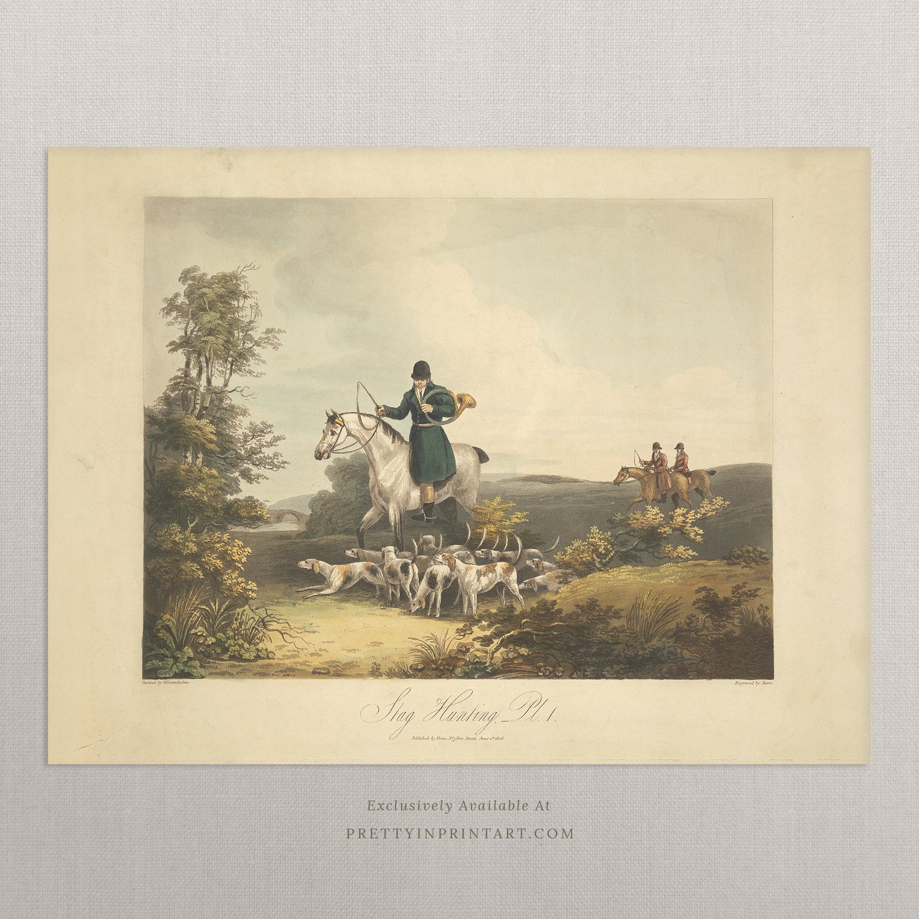 Unframed Antique Hunting Scene Art Print – Vintage British Country Wall Art