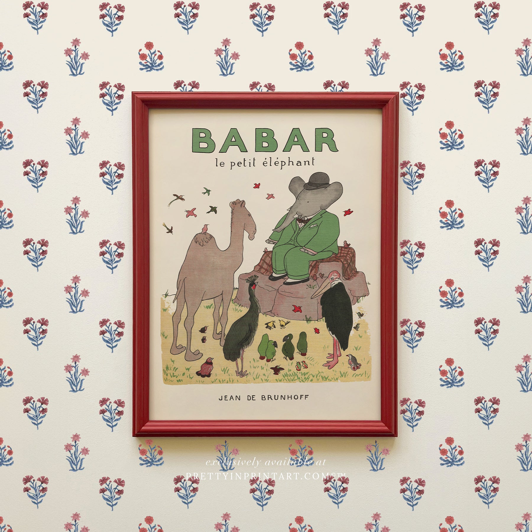 Babar with Camel | Framed (Incarnadine Red Farrow & Ball 00303)