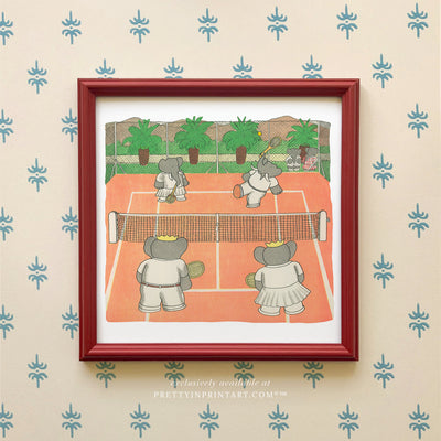 Babar Tennis Framed Nursery Art – Red Farrow & Ball Frame