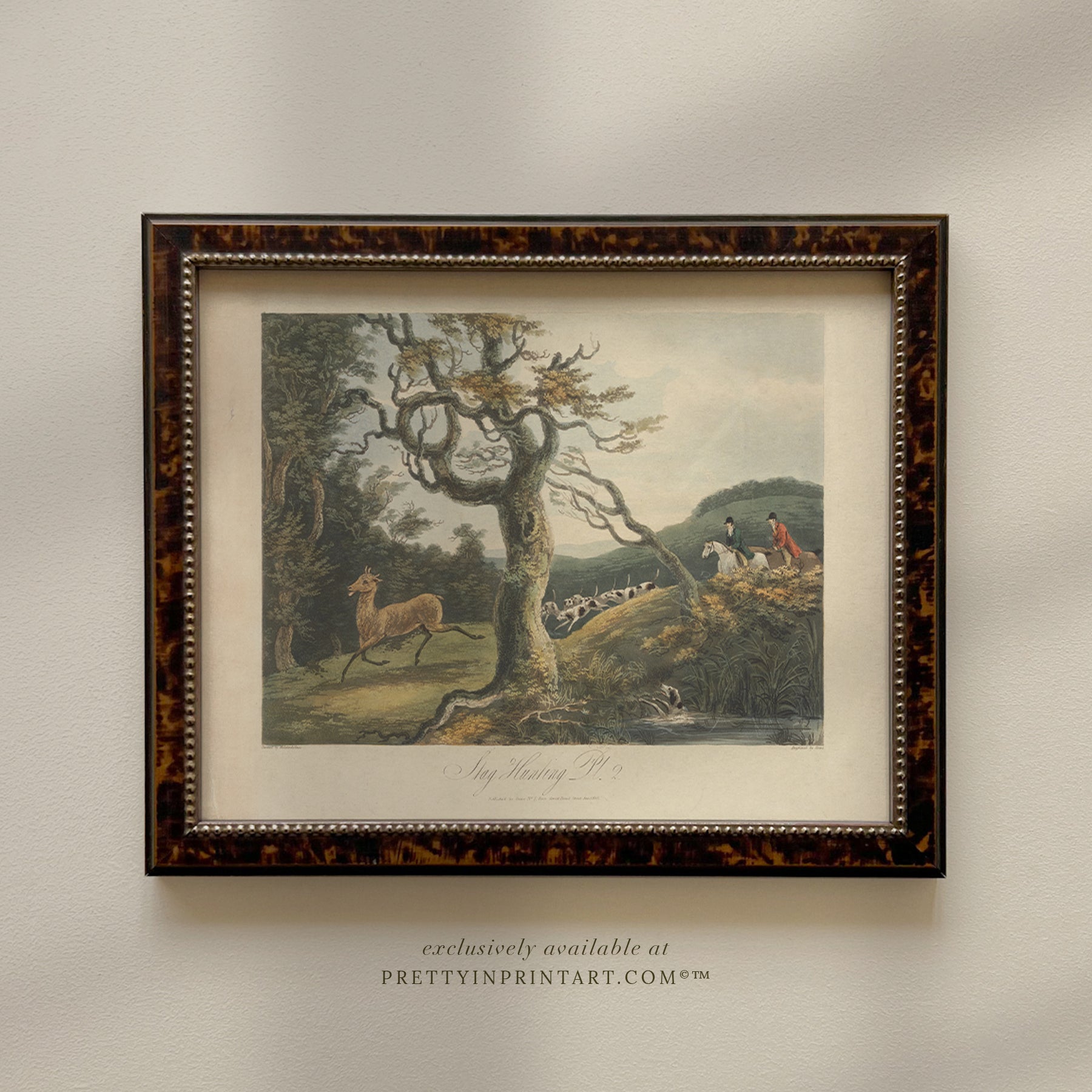 Framed Country Sporting Art Print – Antique Hunting Scene in Vintage Frame