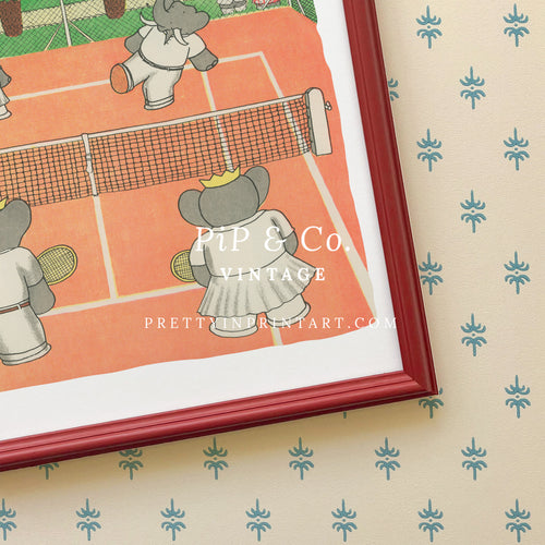 Babar Tennis Framed Nursery Art – Red Farrow & Ball Frame
