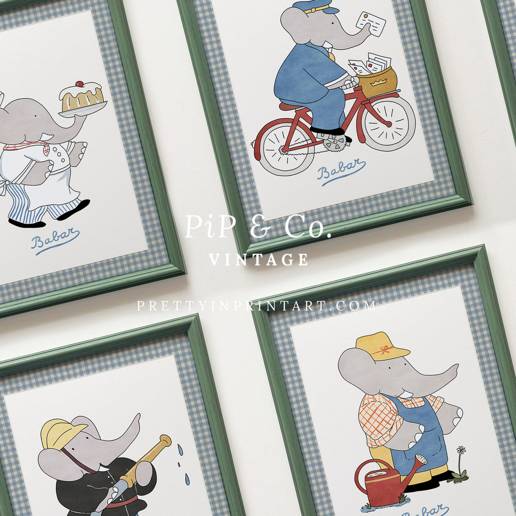 Babar Nursery Art (set of 6) | Framed (Calke Green Farrow & Ball 00303 ...