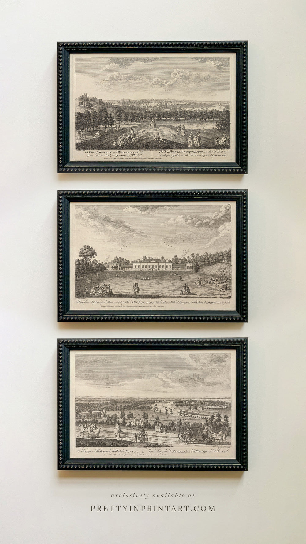 Set of Three London Etchings | Richmond Hill, Greenwich & Petersham Prints