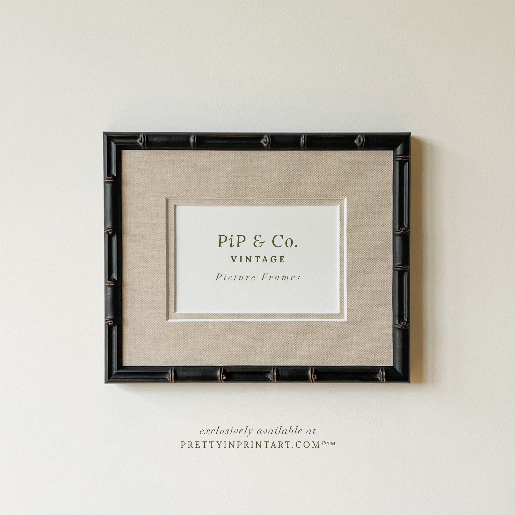 Vintage Style Black Bamboo Effect Frame with Double Linen Mount ...