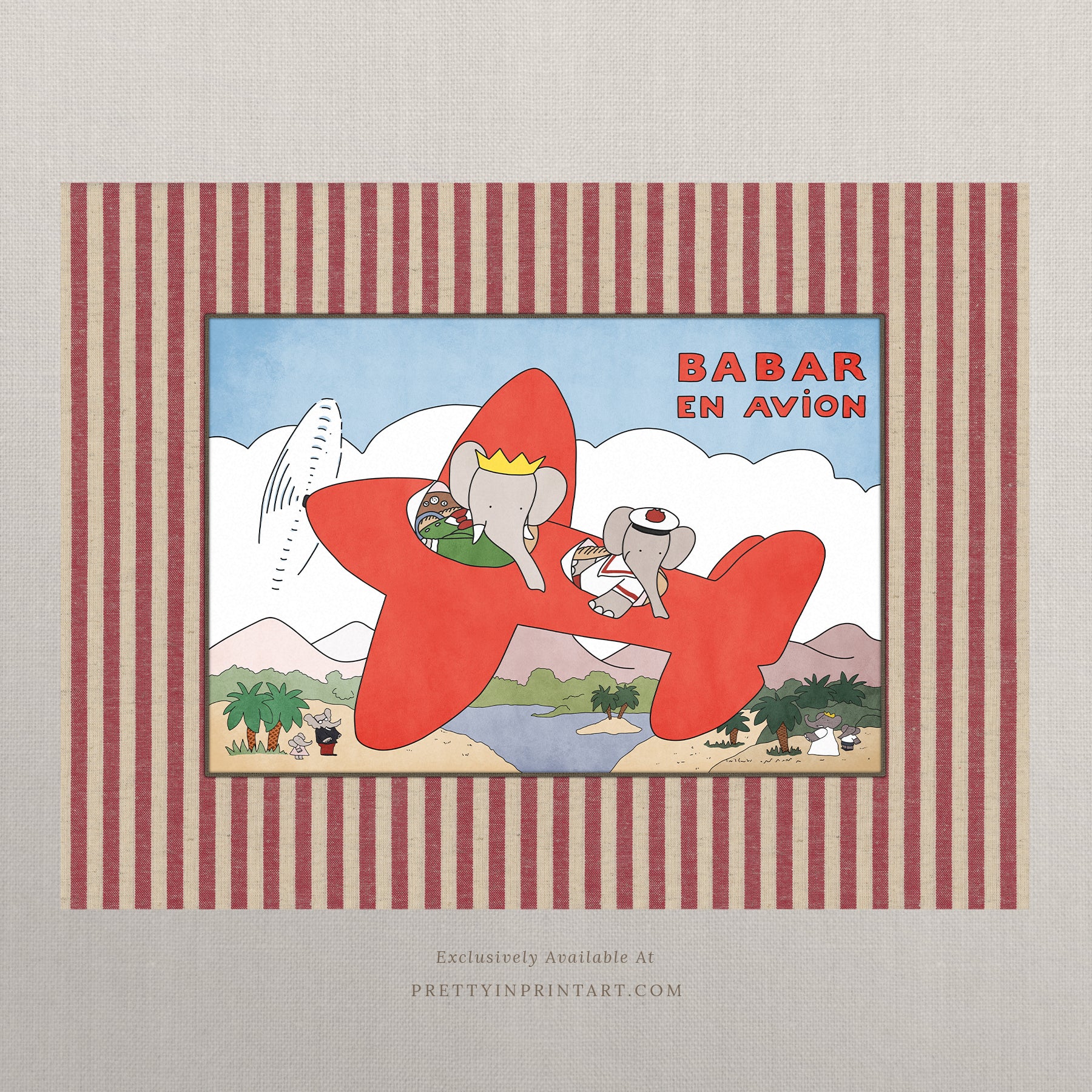 Babar Nursery Art Print | Babar Red Plane | Unframed Elephant Aviation ...