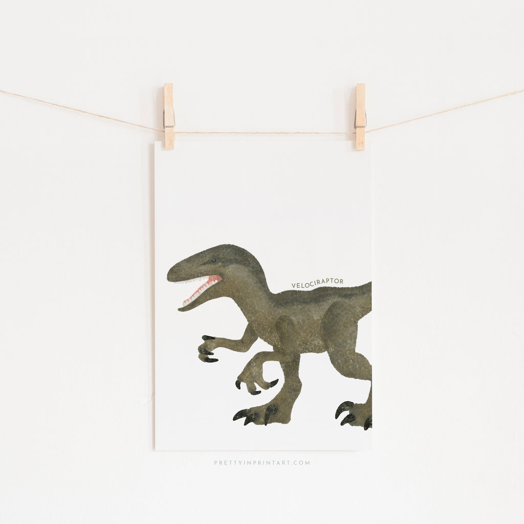 Dinosaur Art - Velociraptor - Portrait | Unframed – Pretty in Print Art Ltd